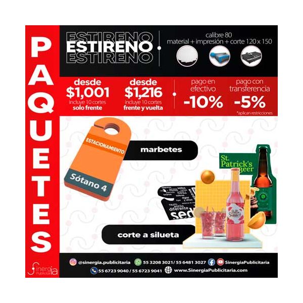 Paquete de Estireno Cal.80 120x150 cms Tintas UV Frente y Vuelta