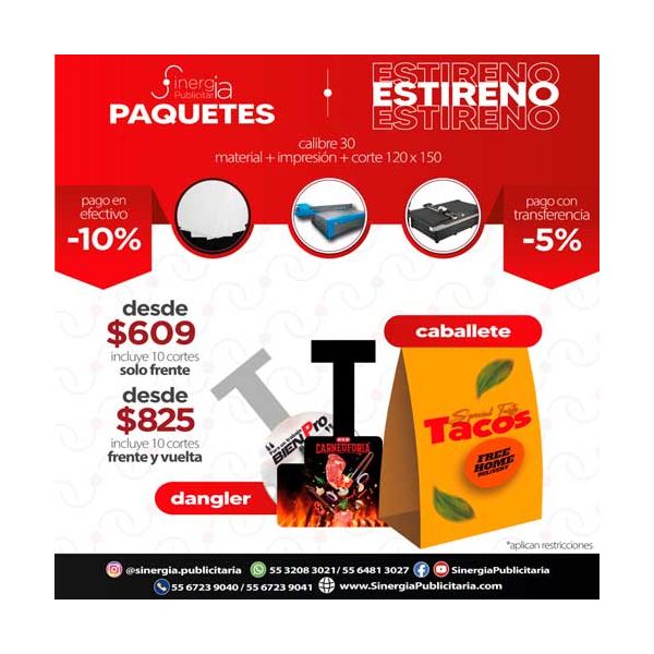 Paquete de Estireno Cal.30 120x150 cms Material + Impresión + Corte