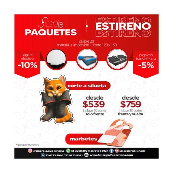 Paquete de Estireno Cal.20 120x150 cms Material + Impresión + Corte