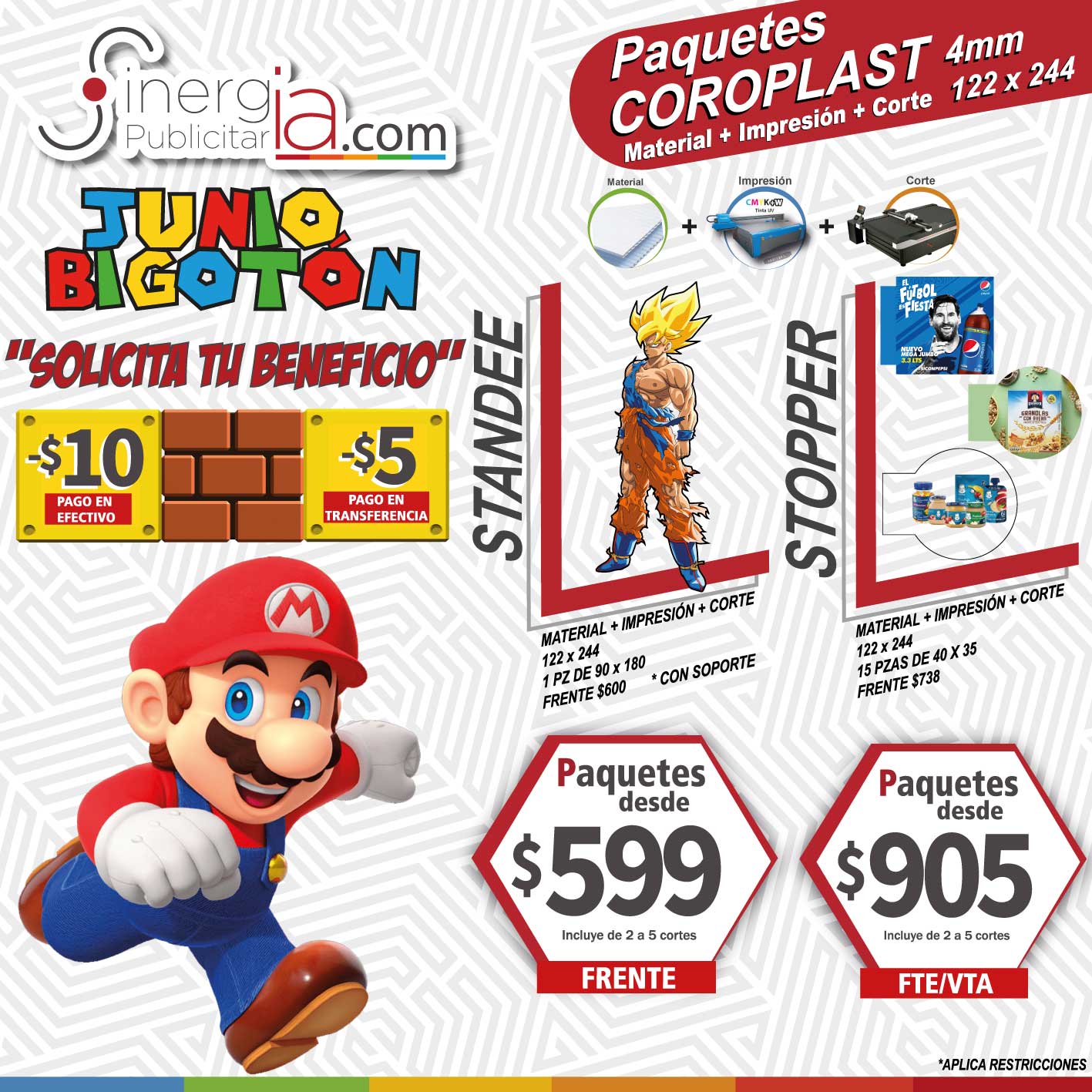 Paquete Coroplast 4mm Material + Impresión UV Frente + Corte