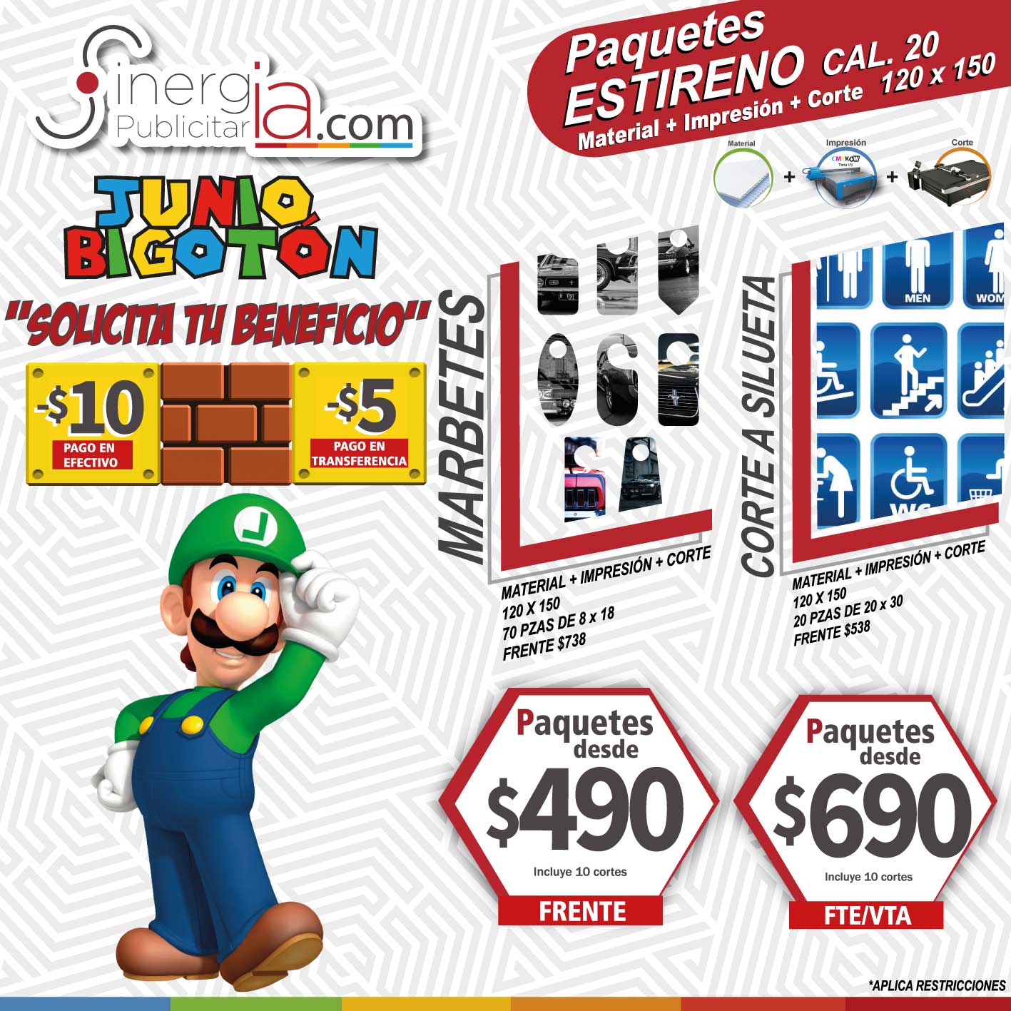 Paquete de Estireno Cal.30 120x150 cms Material + Impresión + Corte